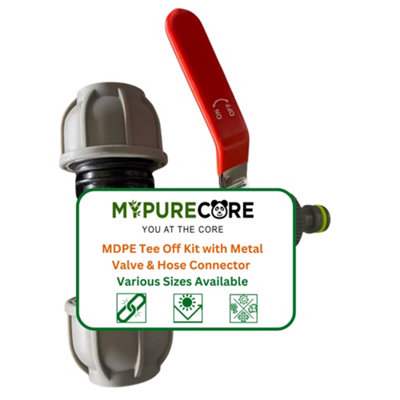 20mm MDPE Tee-Off with Full Flow Metal Valve and Universal Hose Connector