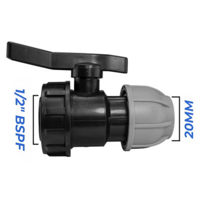 20mm MDPE Valve Compression Adapter with 1/2 Inch BSP Female Thread
