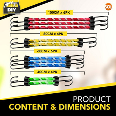 20pk Assorted Bungee Cords with Hooks, Long Bungee Cord with Hooks ...