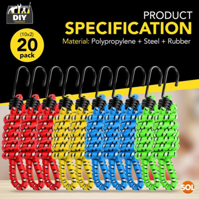 20pk Assorted Bungee Cords with Hooks, Long Bungee Cord with Hooks ...