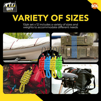 20pk Assorted Bungee Cords with Hooks, Long Bungee Cord with Hooks ...