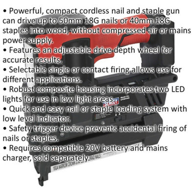 20V Cordless Staple Nail Gun 18 SWG BODY ONLY Safety Trigger System