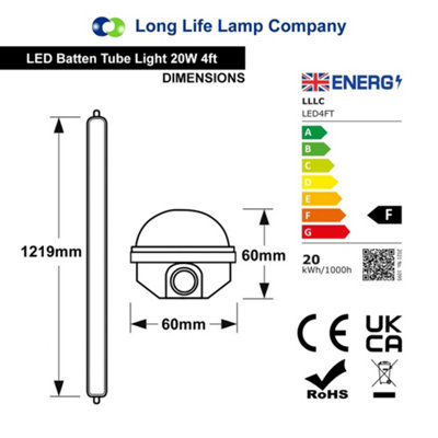 20w 4 feet LED Ceiling Batten Light Triproof Fitting IP66 6500K