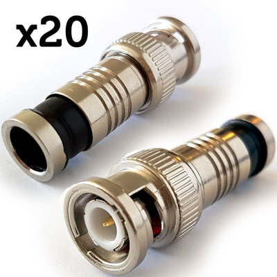 20x BNC Compression Connectors RG59 Crimp Male Plugs Coaxial Cable CCTV ...