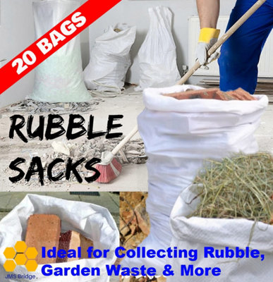 20x Heavy Duty Woven Polypropylene Rubble Sacks 55cm x 85cm (22" x 33 ...