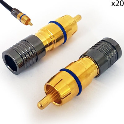 20x RCA PHONO Compression Crimp Connectors RG6 Coaxial Cable Male AV ...