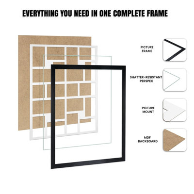 20X16 Dark Oak Modern Multi Photo Frame with Poppy Red Mount - Holds 9 ...