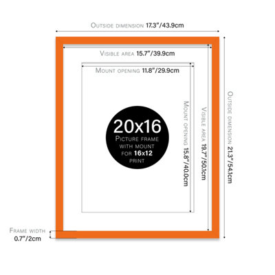 20x16" Orange Frame With Mount for 16x12" Pictures 20mm Thin Edge ...
