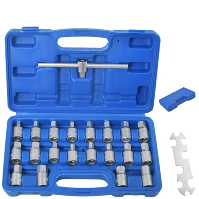 21 Pc Oil Drain Sump Plug Socket Set Kit - Gearbox & Axle Tool