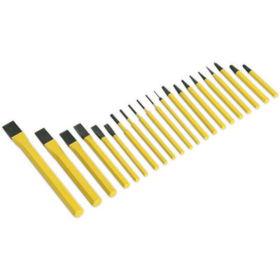 21 Piece Punch and Cold Chisel Set - Durable Hardened Chromed Steel Tools