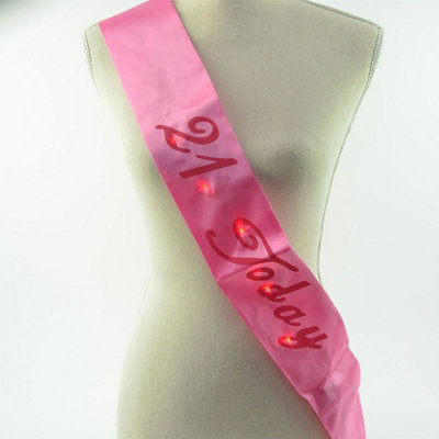 21 Today Flashing Pink Birthday Sash Light Up Fancy Dress Party ...