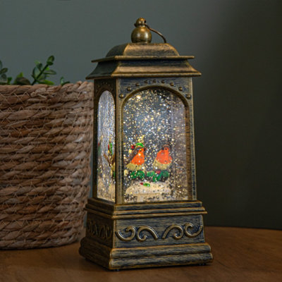 21cm Battery Operated Christmas Robin Scene Glitter Water Spinner ...