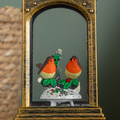 21cm Battery Operated Christmas Robin Scene Glitter Water Spinner ...