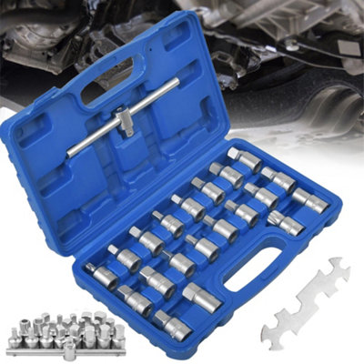 21Pcs Oil Drain Sump Plug Key Socket Set Kit Gearbox & Axel Removal ...