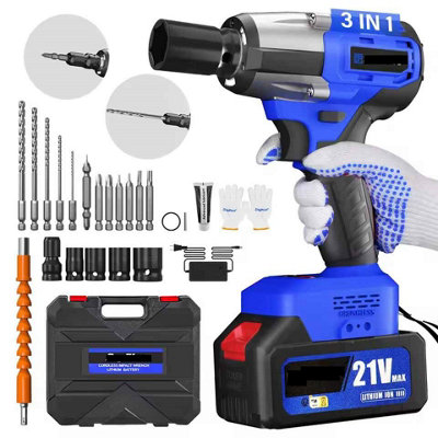 21V Cordless 3-in-1 Impact Wrench & Screwdriver, half inch Drive ...