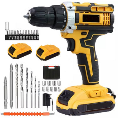21V Cordless Combi Drill Driver Set - Includes 2 Batteries, 30+ Piece ...