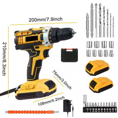 21V Cordless Combi Drill Driver Set - Includes 2 Batteries, 30+ Piece ...