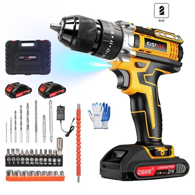 21V Cordless Drill & Combi Driver Set with 2 Batteries High Power ...