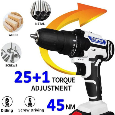 21V Cordless Drill Combi Power Drill Electric Screwdriver Set 25+1 ...