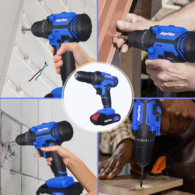 21V Cordless Electric Drill Driver Kit with 1500mAh Lithium-ion Battery 26pcs Free Accessories ...