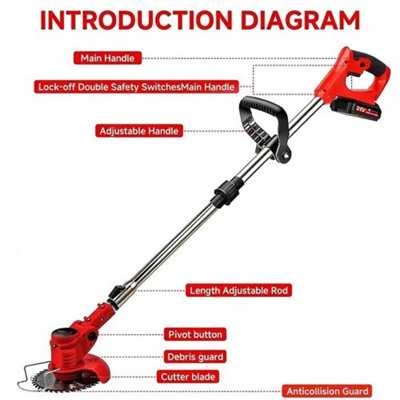 21V Cordless Grass Trimmer Garden Edger Cutter with 2 Rechargeable ...