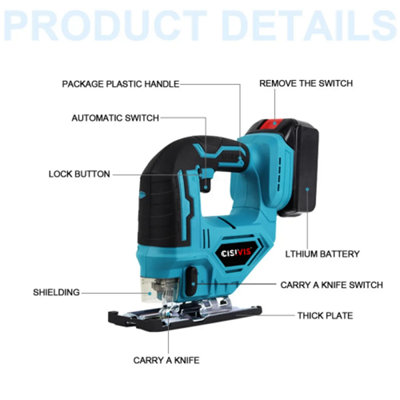 21V Cordless Jigsaw Electric Woodworking Tool with 2 Rechargeable Batteries