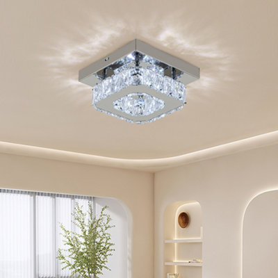 21x21cm Single Layer Crystal Ceiling Light, Cool White Light Square ...