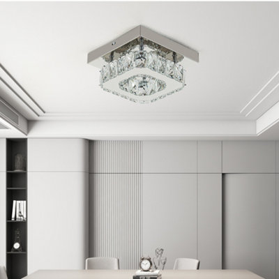 21x21cm Single Layer Crystal Ceiling Light, Cool White Light Square ...