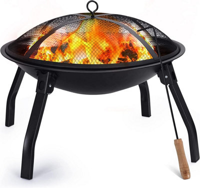 22 inch Fire Pit, Wood Burning Folding Firepit with Spark Screen ...