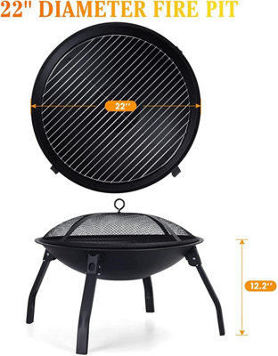 22 inch Fire Pit, Wood Burning Folding Firepit with Spark Screen ...