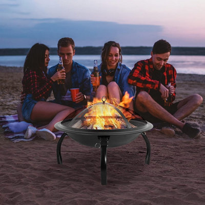 22 inch Fire Pit, Wood Burning Folding Firepit with Spark Screen ...