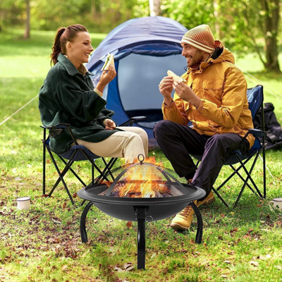 22 inch Fire Pit, Wood Burning Folding Firepit with Spark Screen ...