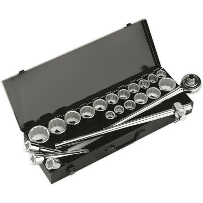 22 PACK Socket Set - 3/4" Square Drive - 12 Point Socket Kit - Chrome ...