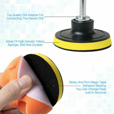 22 PIECE CAR POLISHING & BUFFING PAD SET FOR DRILL - SPONGE, WOOL ...
