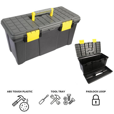 22" Plastic Portable Storage Tool Box With Removable Tray & Carrying Handle