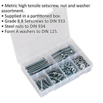 220 Piece High Tensile M8 Setscrew Nut and Washer Assortment Kit