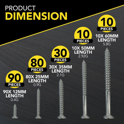 220pk Wood Screws Assortment, Countersunk Screw Set with Storage Box ...