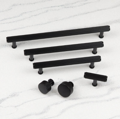 224mm Matt Black Reeded Textured Cabinet Handle
