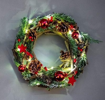 22cm - B/O LED Twig Wreath Red | DIY at B&Q