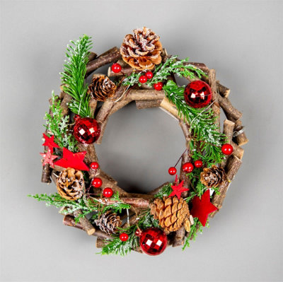 22cm - B/O LED Twig Wreath Red | DIY at B&Q