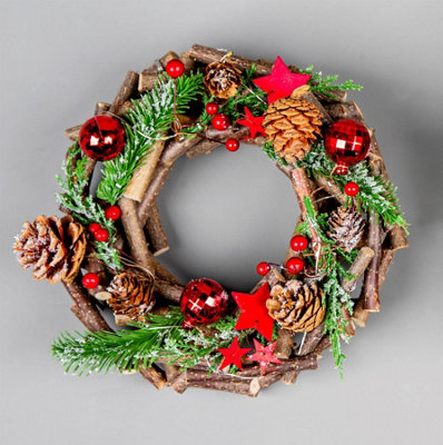 22cm - B/O LED Twig Wreath Red