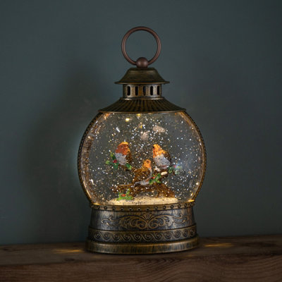 22cm Dual Powered Light up Antique Gold Christmas Robin Water Spinner ...