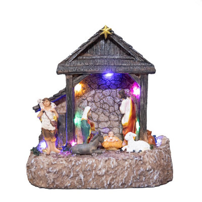 22cm LED Light Up Christmas Nativity Scene Set Jesus Christ Birth Crib ...