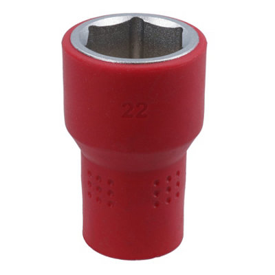 22mm 1/2in drive VDE Insulated Shallow Metric Socket 6 Sided Single Hex ...