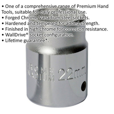 22mm Forged Steel Chrome Vanadium Drive Socket - 3/4" Square Drive Tool