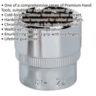 22mm Polished Chrome Vanadium Drive Socket - Durable Forged Steel Construction