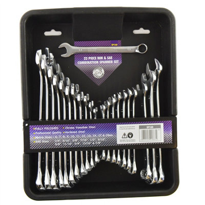 22pc Metric & Imperial AF SAE Combination Spanners Wrench 6-19mm & 1/4 ...