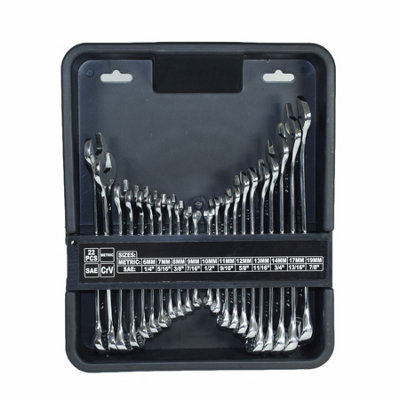 22pc Metric Imperial Combination Spanner Wrench Set 6 - 19mm 1/4 - 7/8" Bergen
