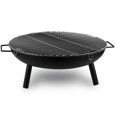 23 INCH LARGE ROUND STEEL FIRE PIT GARDEN CAMPING BURNER & BBQ GRILL