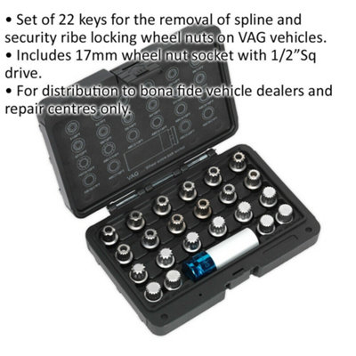 23-Piece Locking Wheel Nut Key Set for Dealers and Repair Centres